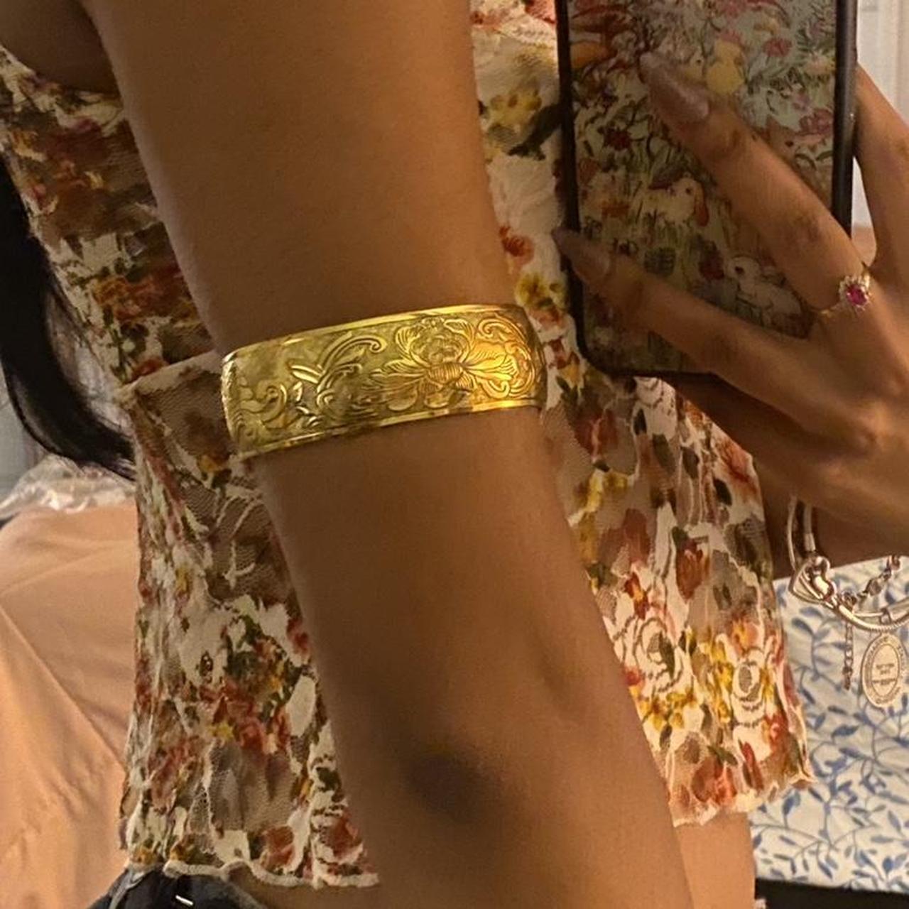 Gold Lotus Arm Cuff Bracelet -adjustable and rlly... - Depop