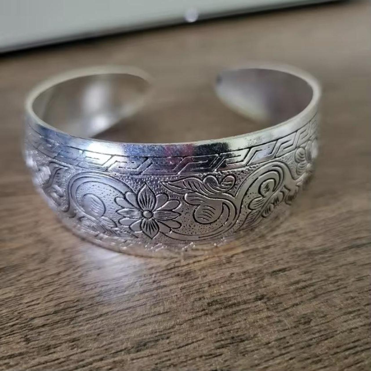 Silver Lotus Arm Cuff Bracelet -adjustable - Depop