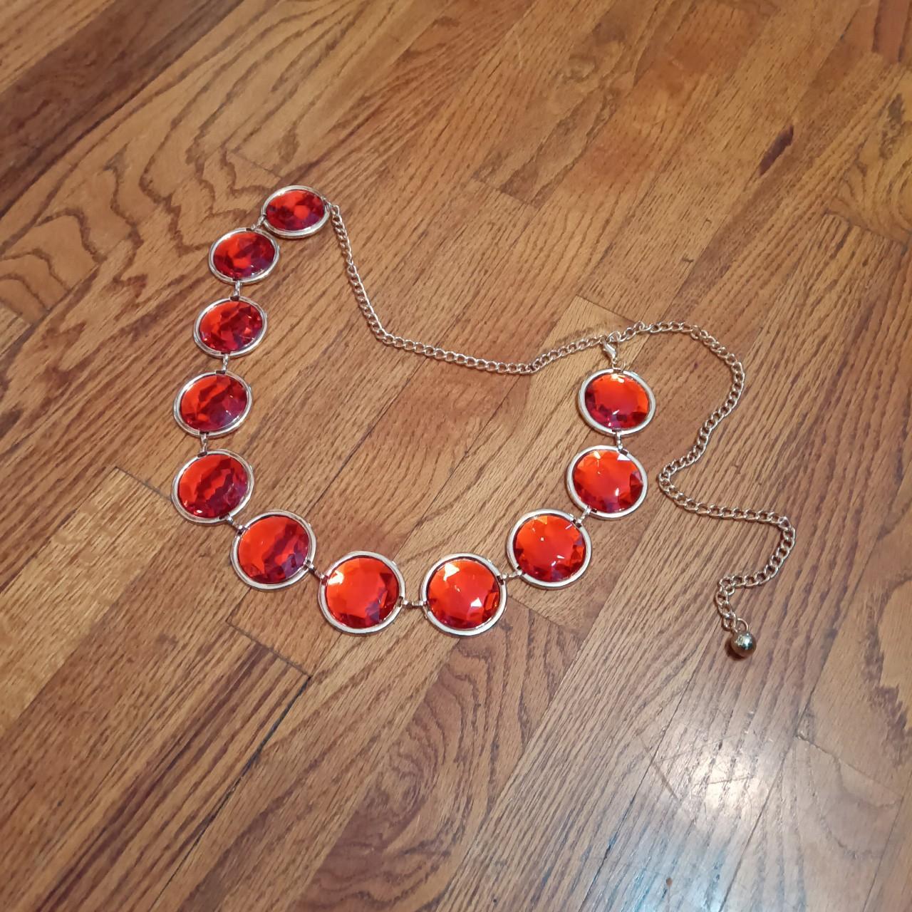 Vintage Red Oversized Gem Belly Chain Fits Waist... - Depop