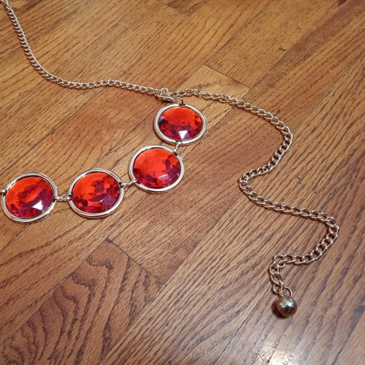 Vintage Red Oversized Gem Belly Chain Fits Waist... - Depop