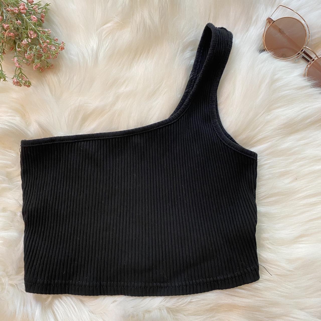 Shein one-shoulder top with a ribbed material and... - Depop