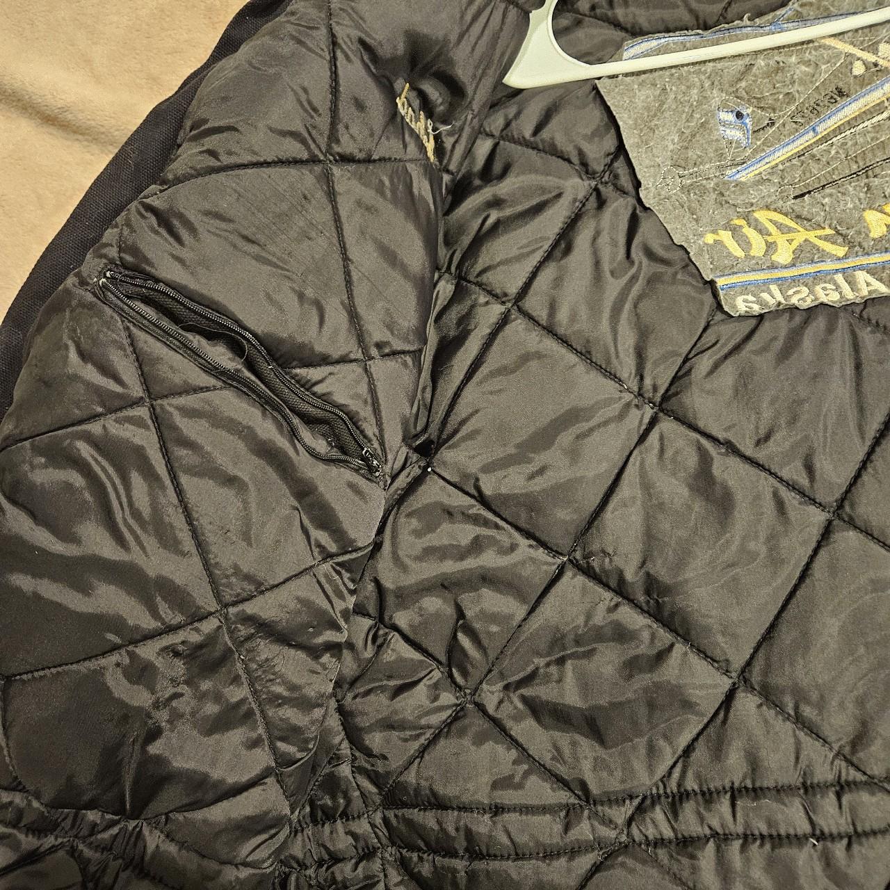 black canvas work jacket with large back embroidery... - Depop