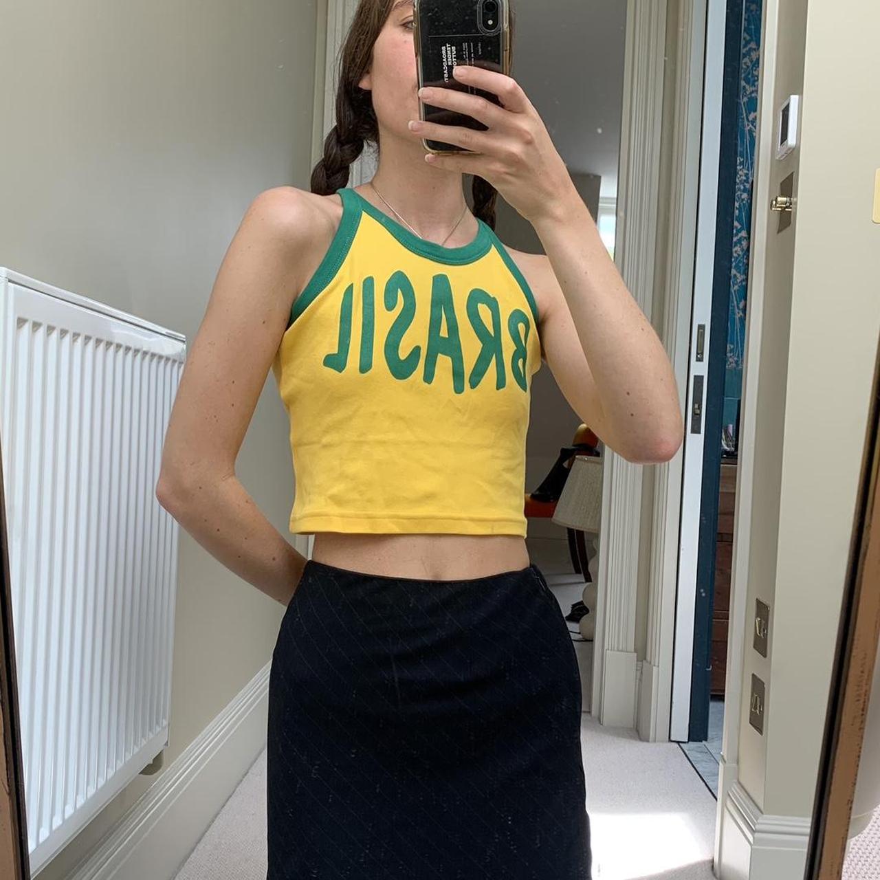 Brazil yellow vest top Size small - Depop