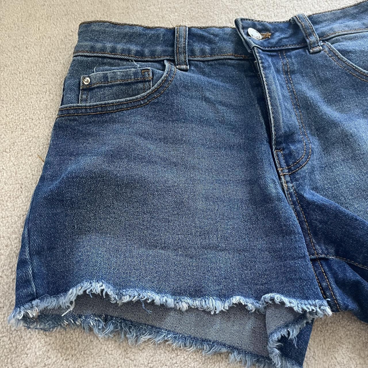 Primark denim shorts with raw edge hem Size 10 -... - Depop
