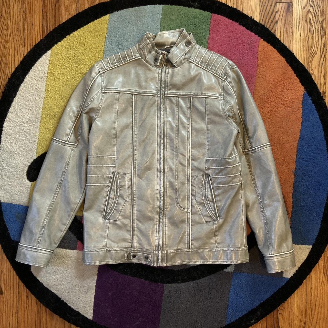 Vintage Leather Jacket in Grey Tag is Medium, fits... - Depop