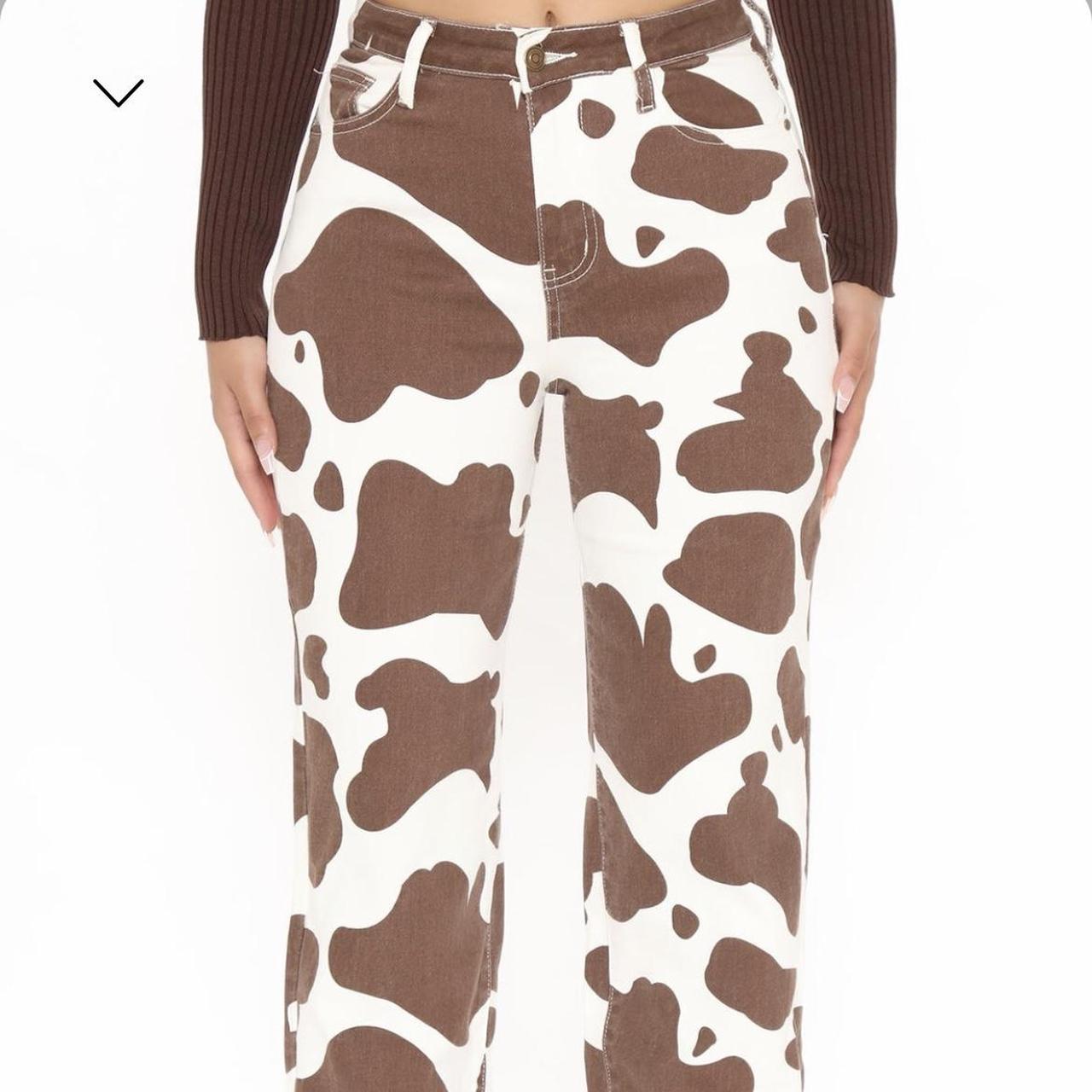 Cow print pants This is a pair of cow print wide... - Depop