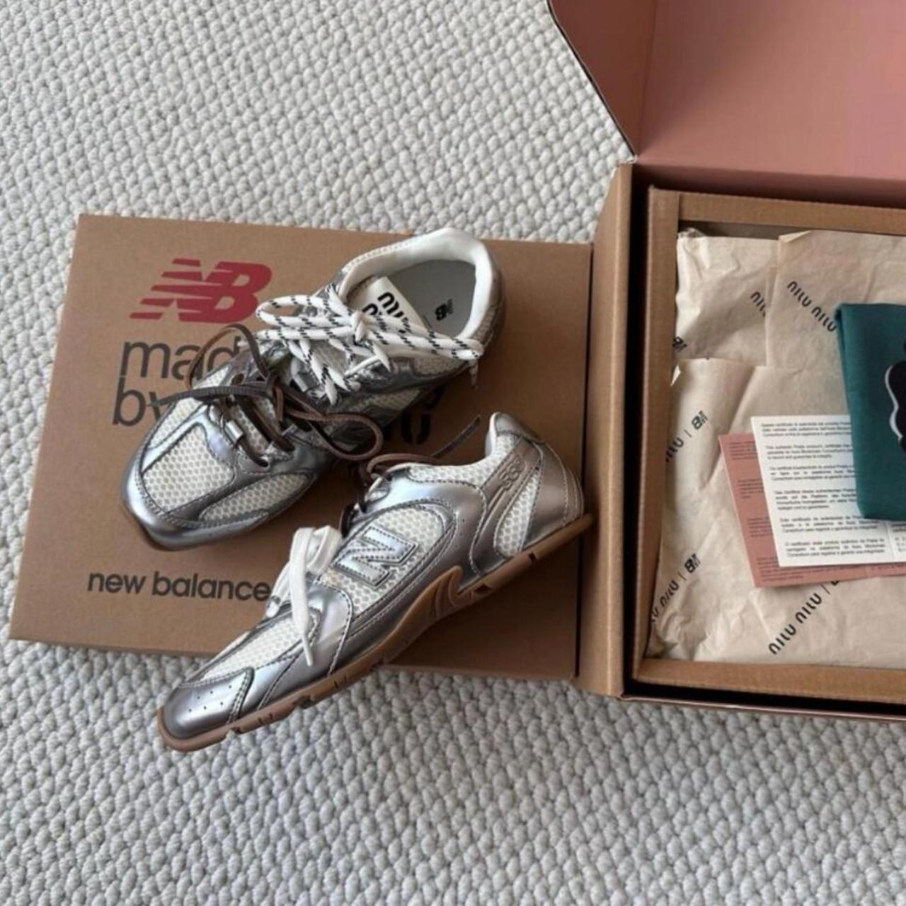 MiuMiu x New Balance NB530 Silver Women's... | Depop