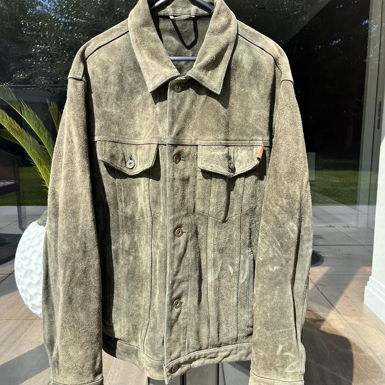 Timberland green heavy suede leather jacket Great... - Depop