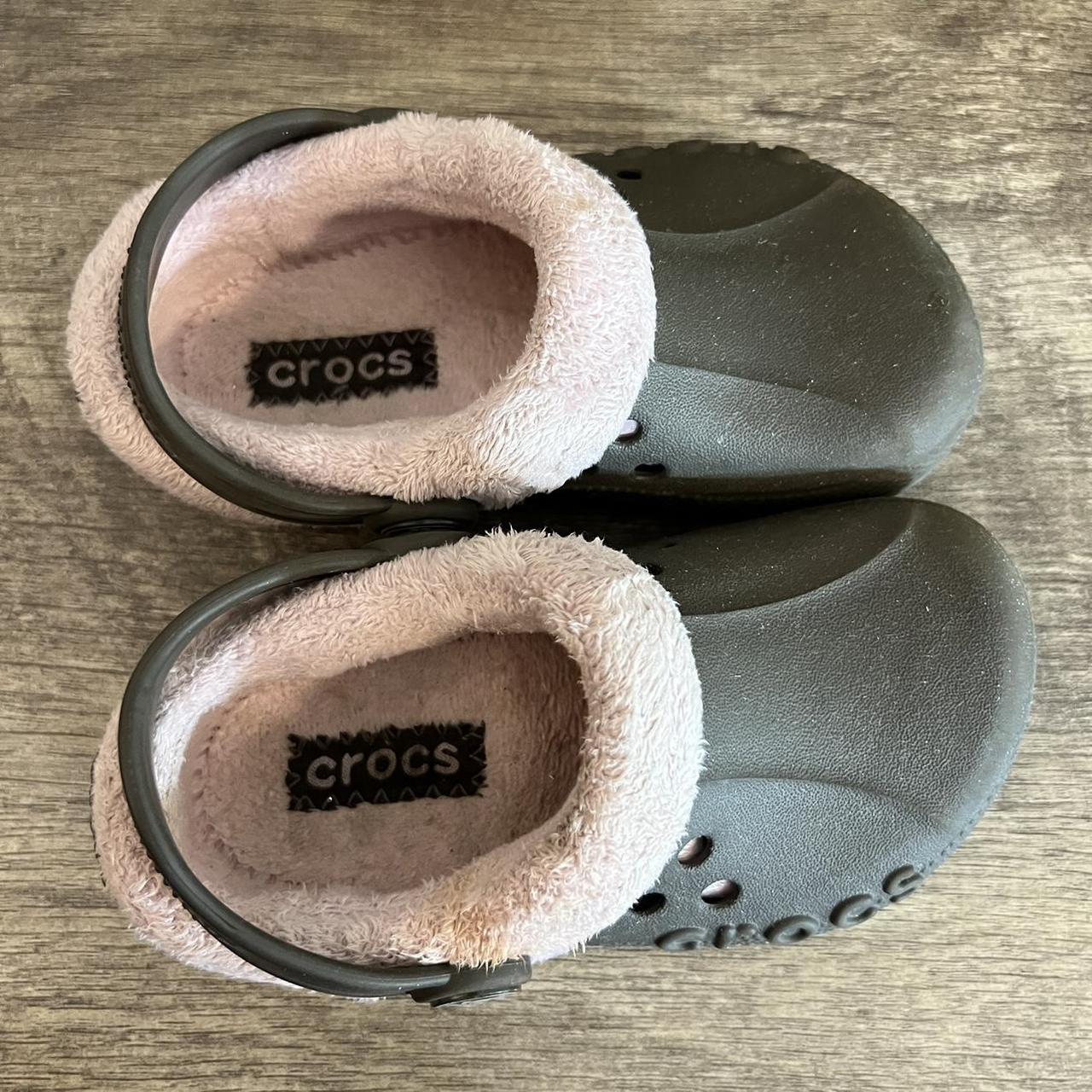 Crocs Blitzen Clogs Shoes Brown, Light Pink Fur... | Depop