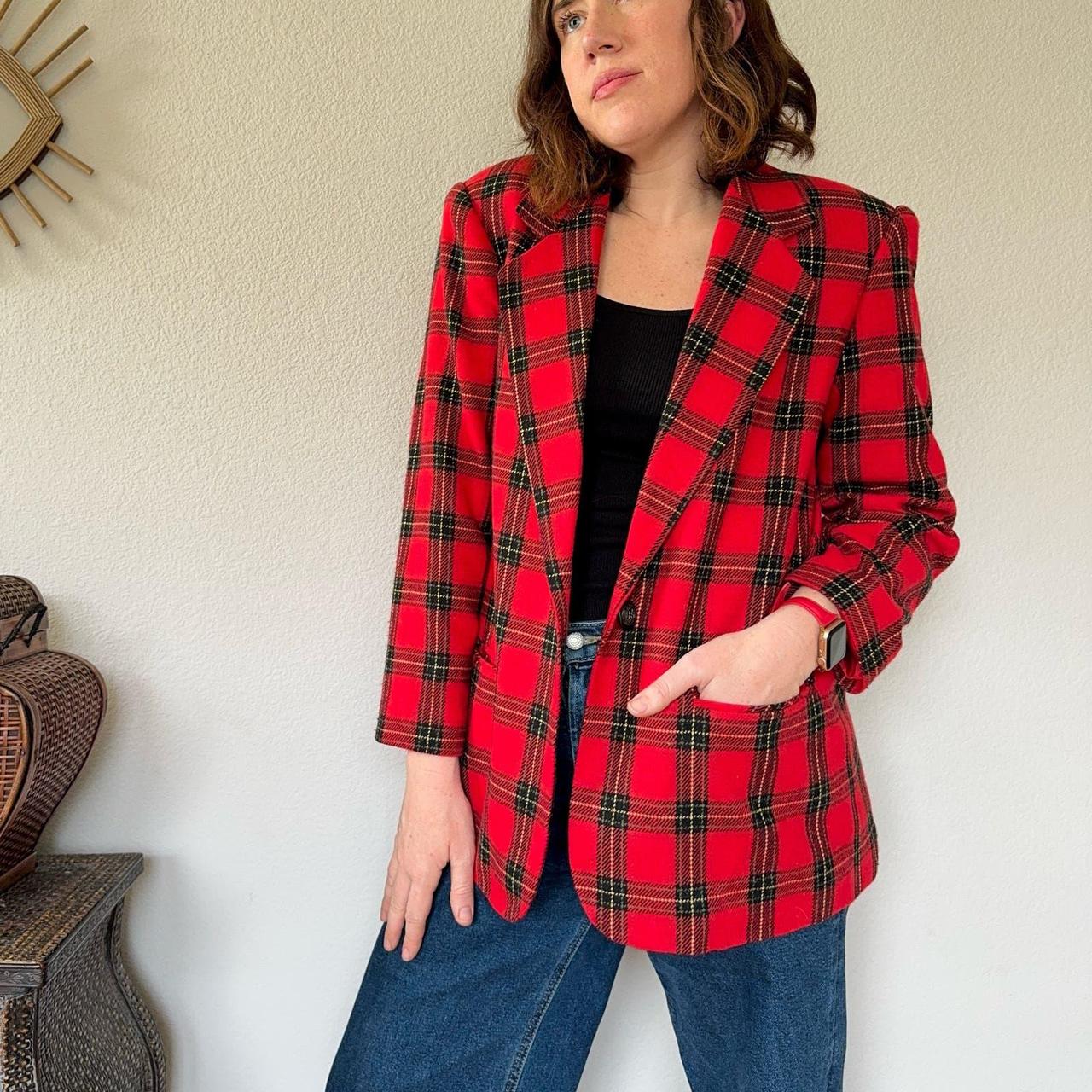 Vintage 90s red plaid blazer by Sag Harbor, with... - Depop