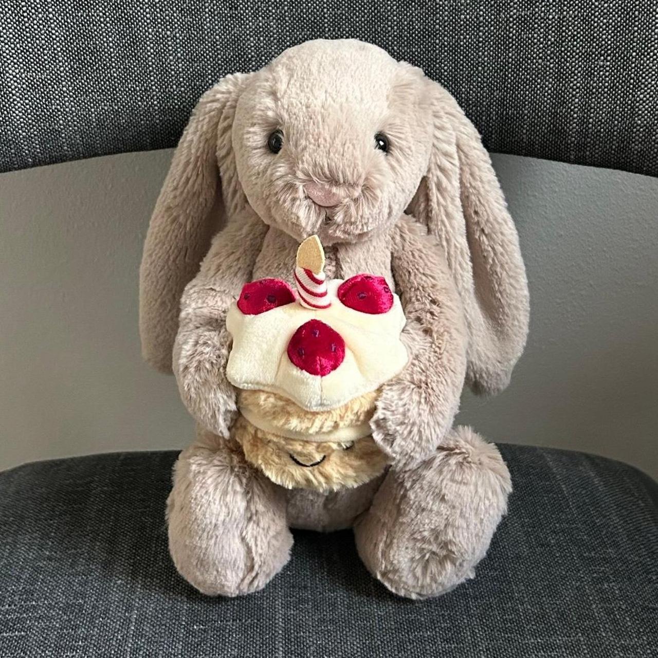 Jellycat Medium Bashful Beige Birthday Cake Bunny... | Depop