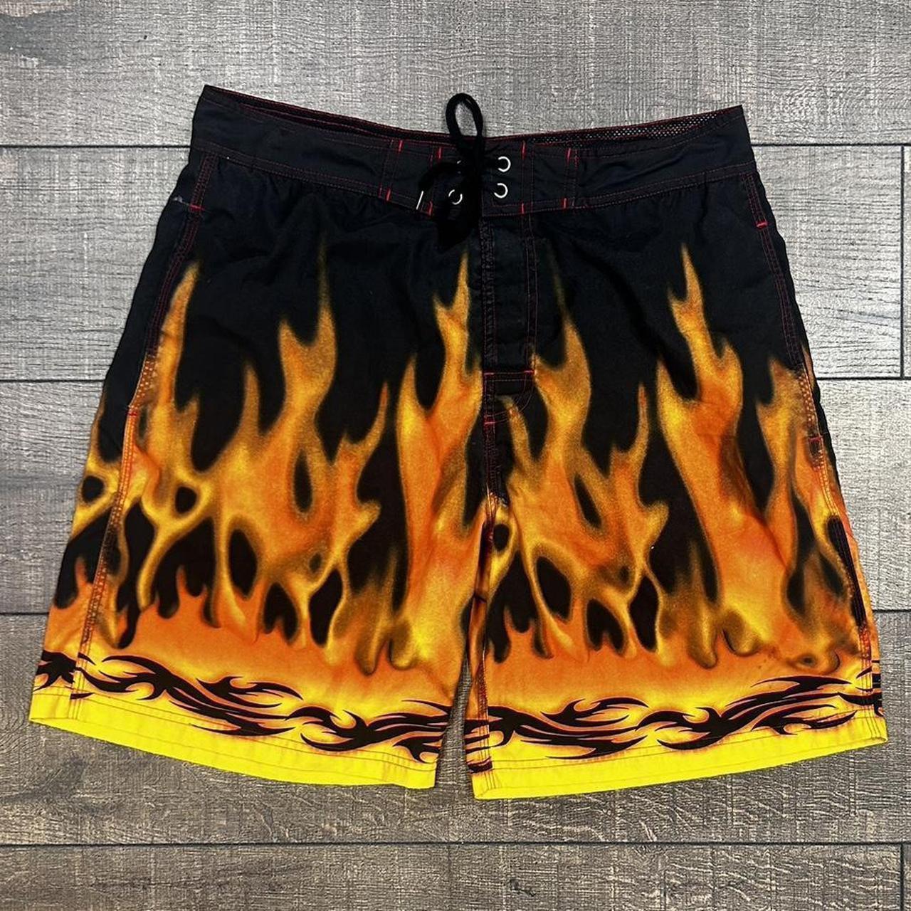 flame y2k swim suit trunks Guy Fieri core fire... | Depop