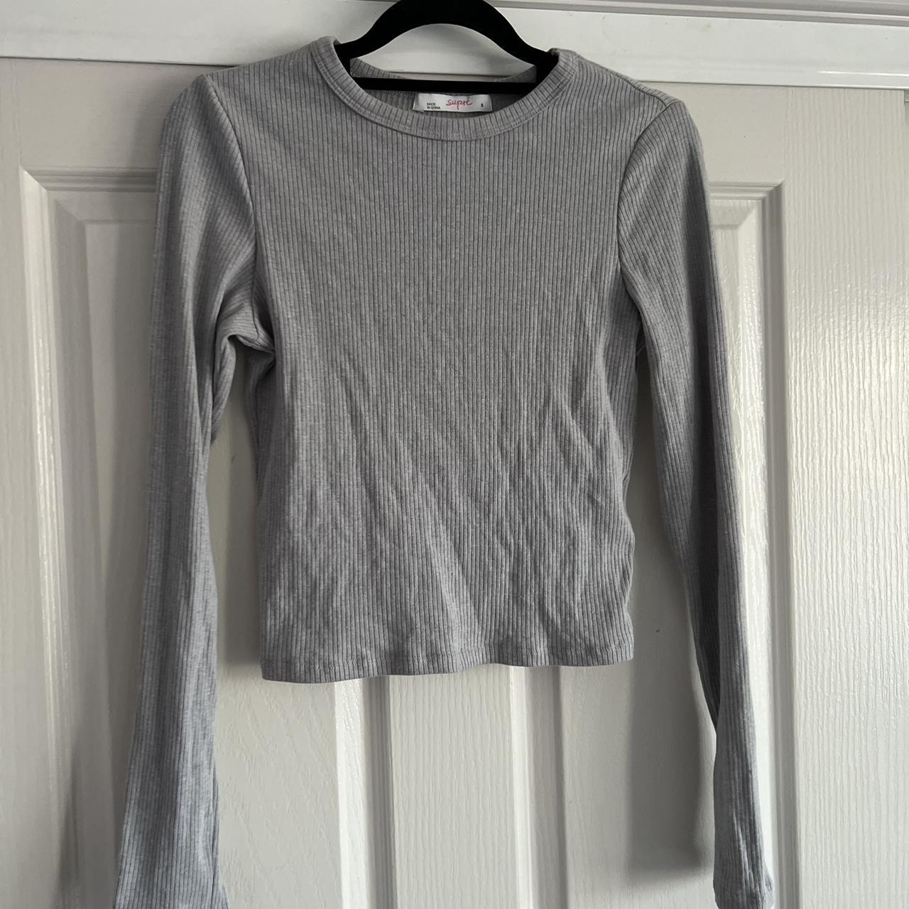 Supre, grey, ribbed, long sleeve, crop top. Size:... - Depop