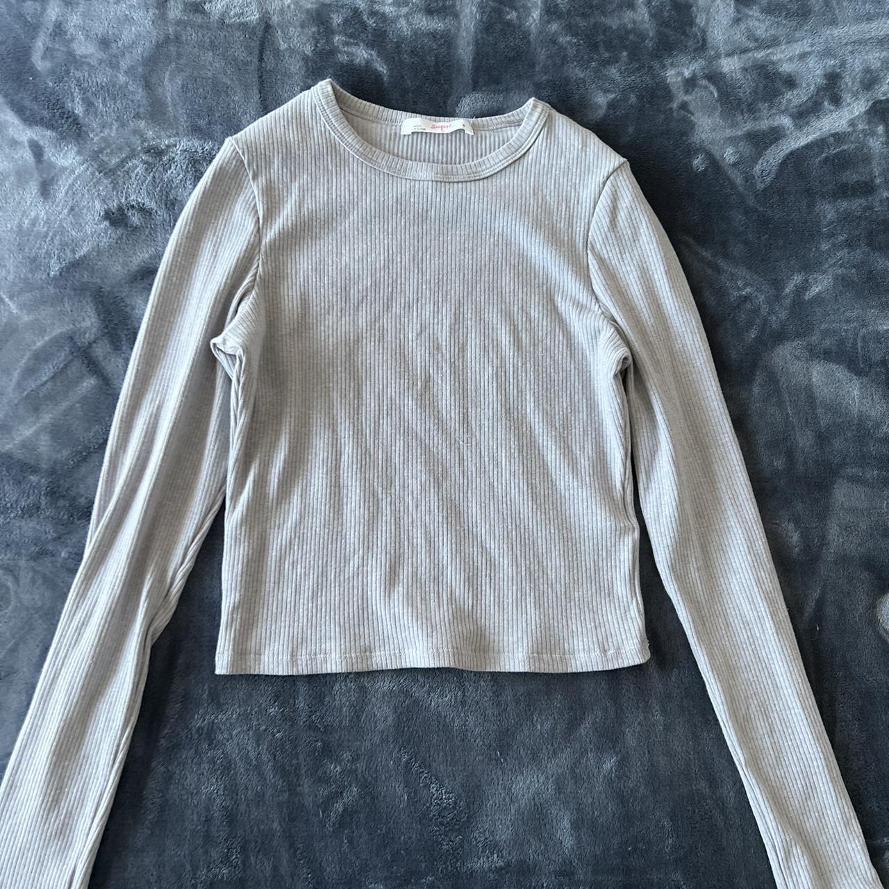 Supre, grey, ribbed, long sleeve, crop top. Size:... - Depop