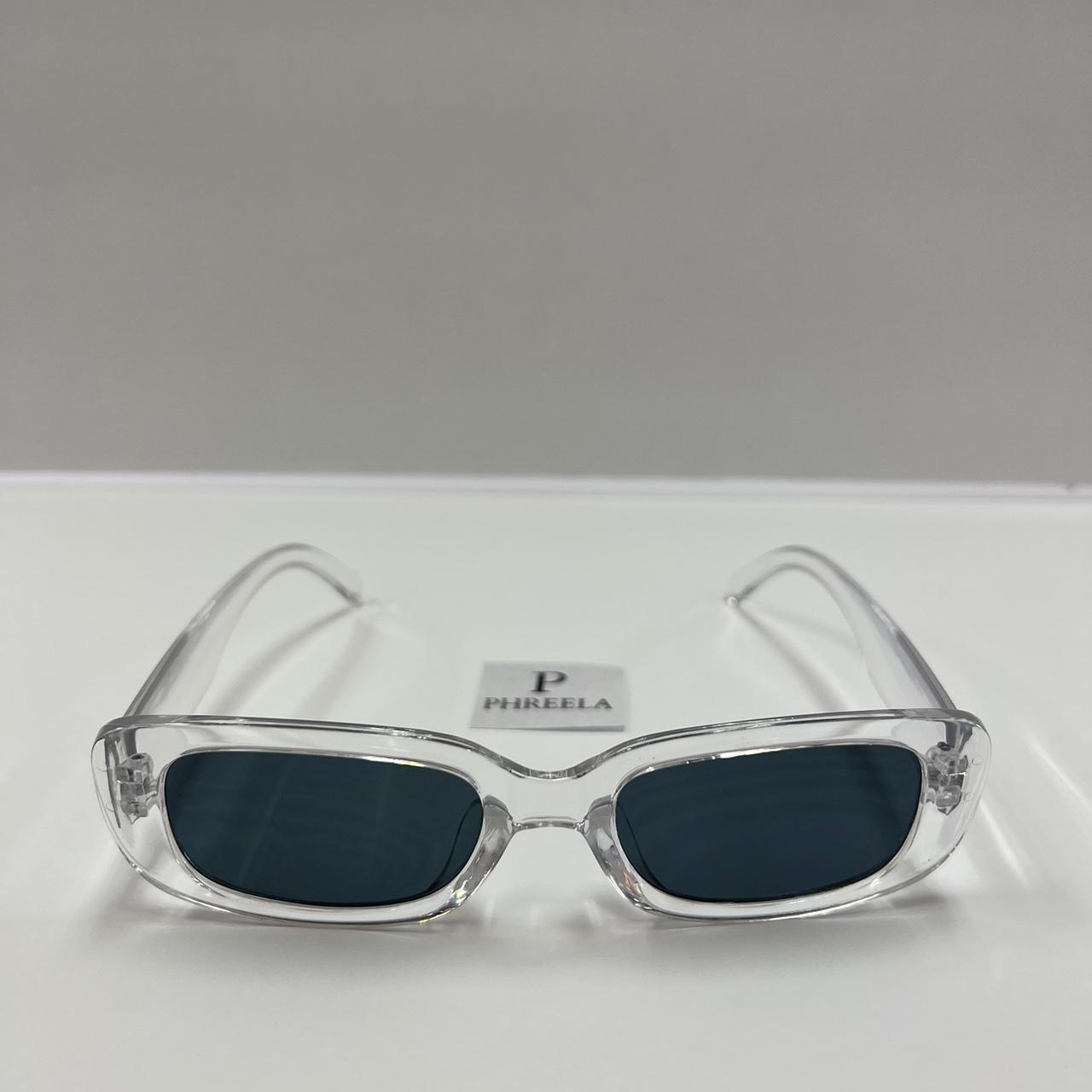 Small rectangle clear sunglasses / grey rectangle... - Depop