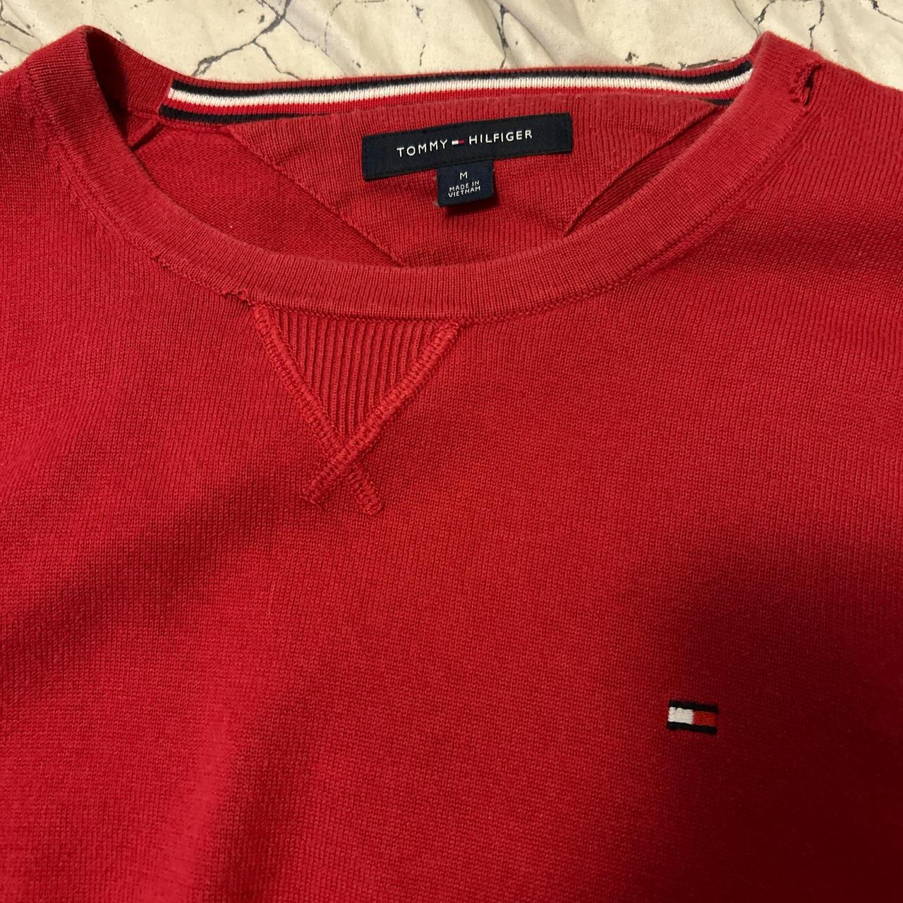 Red Tommy Hilfiger sweatshirt #redsweater - Depop