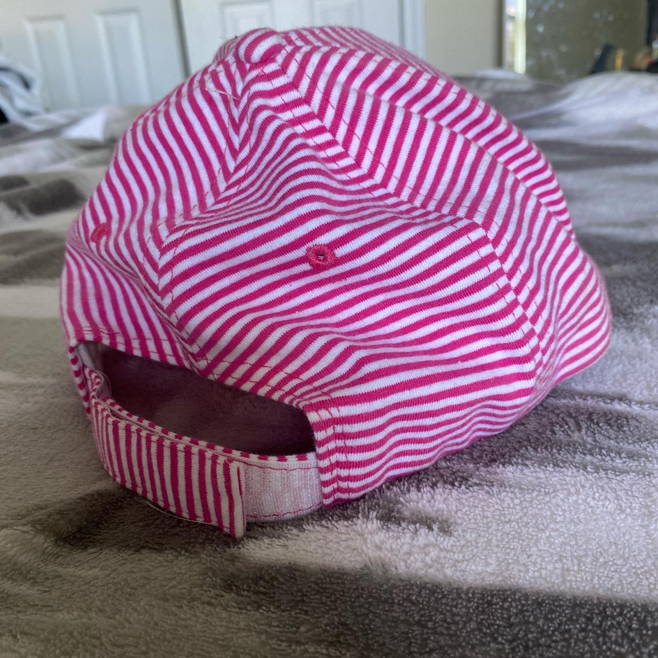 pink and white striped cap - Depop