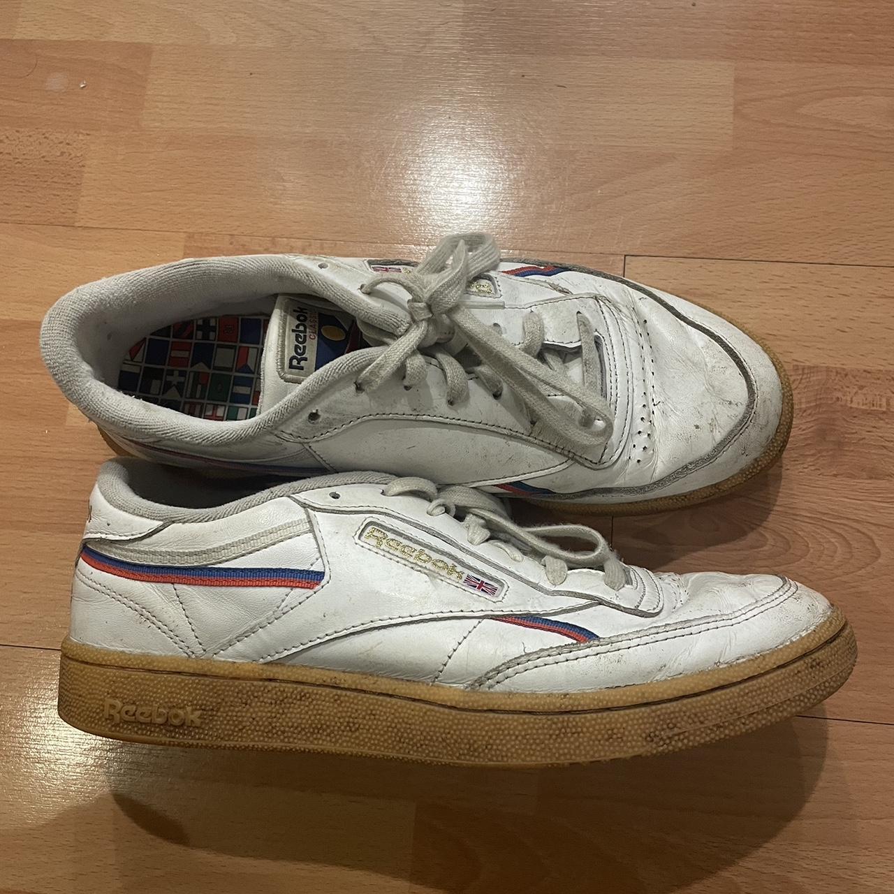 White retro Reebok Classics trainers with a gun some | Depop