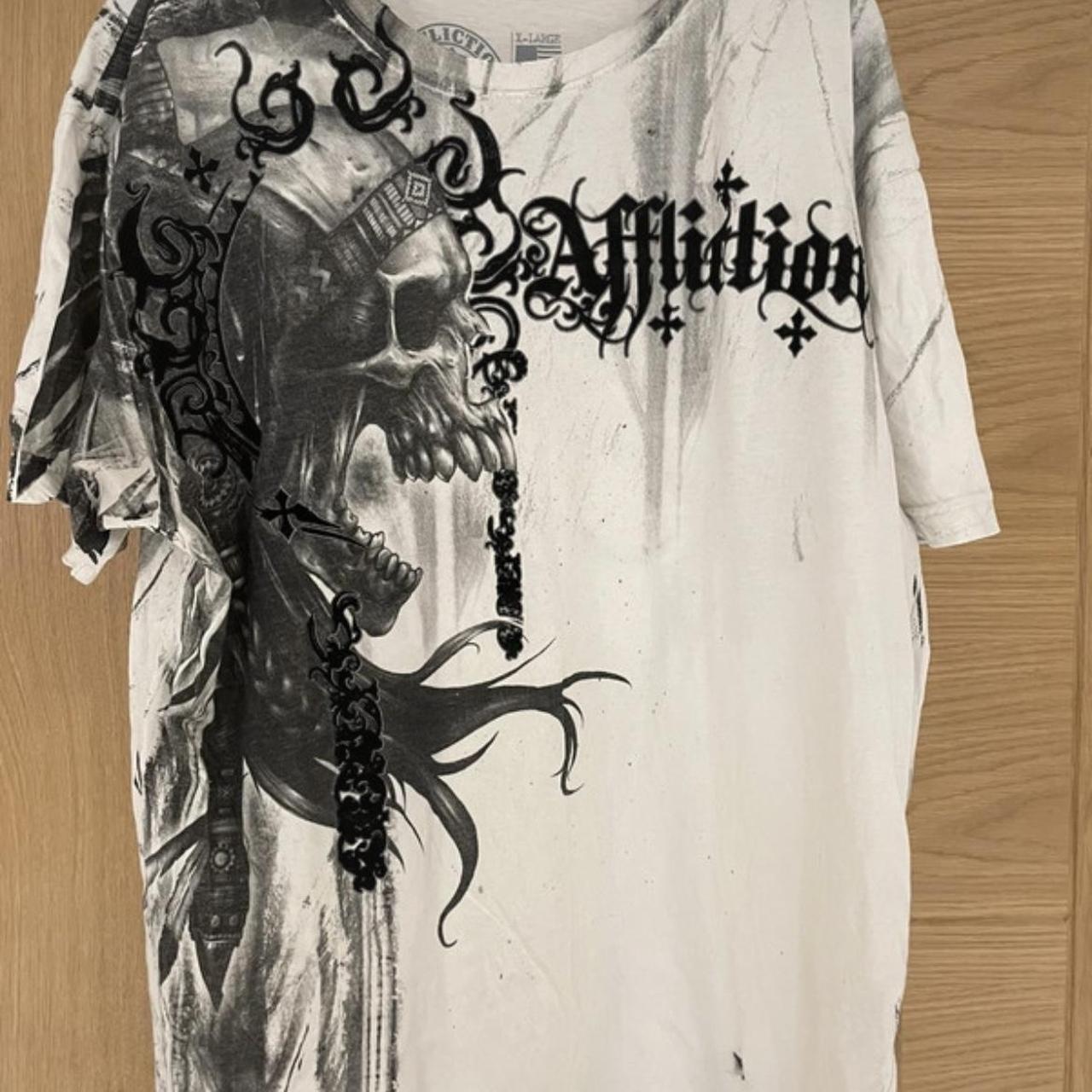 Affliction Men's White and Black T-shirt | Depop