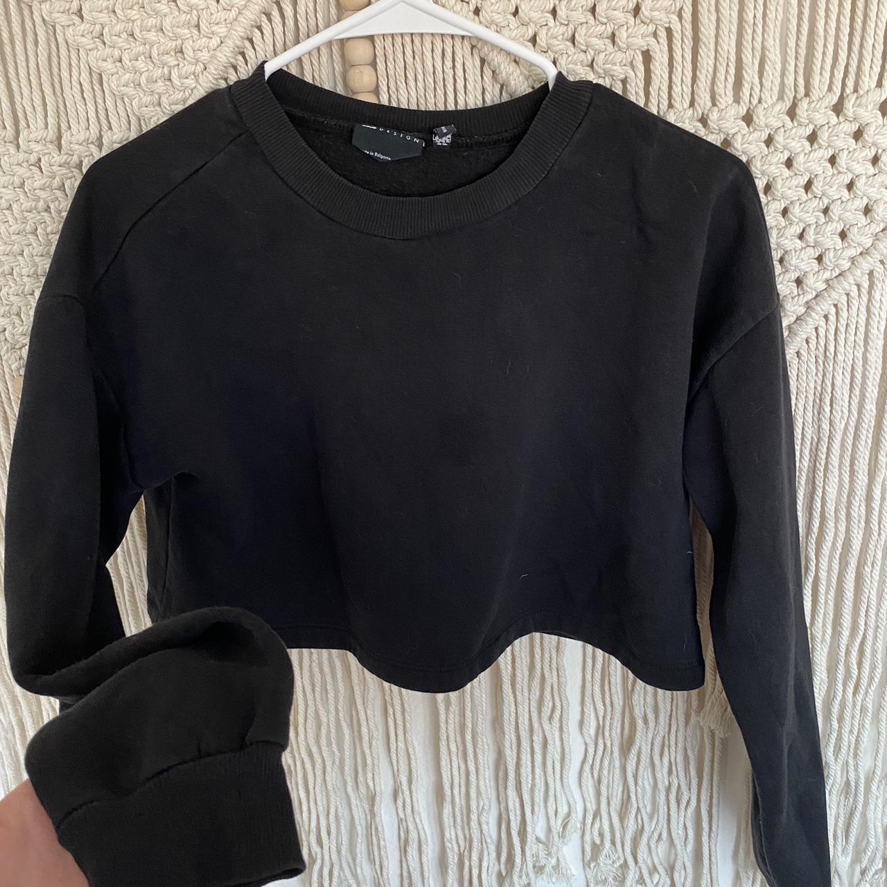 asos black cropped sweatshirt size M selling for... - Depop