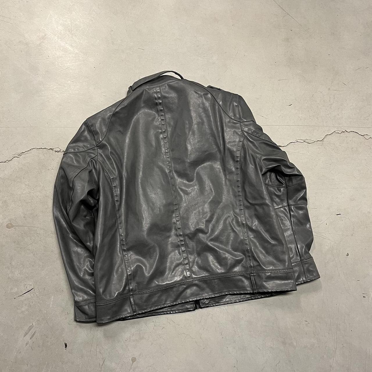 Vintage 90’s Grey Leather Jacket Size:... - Depop