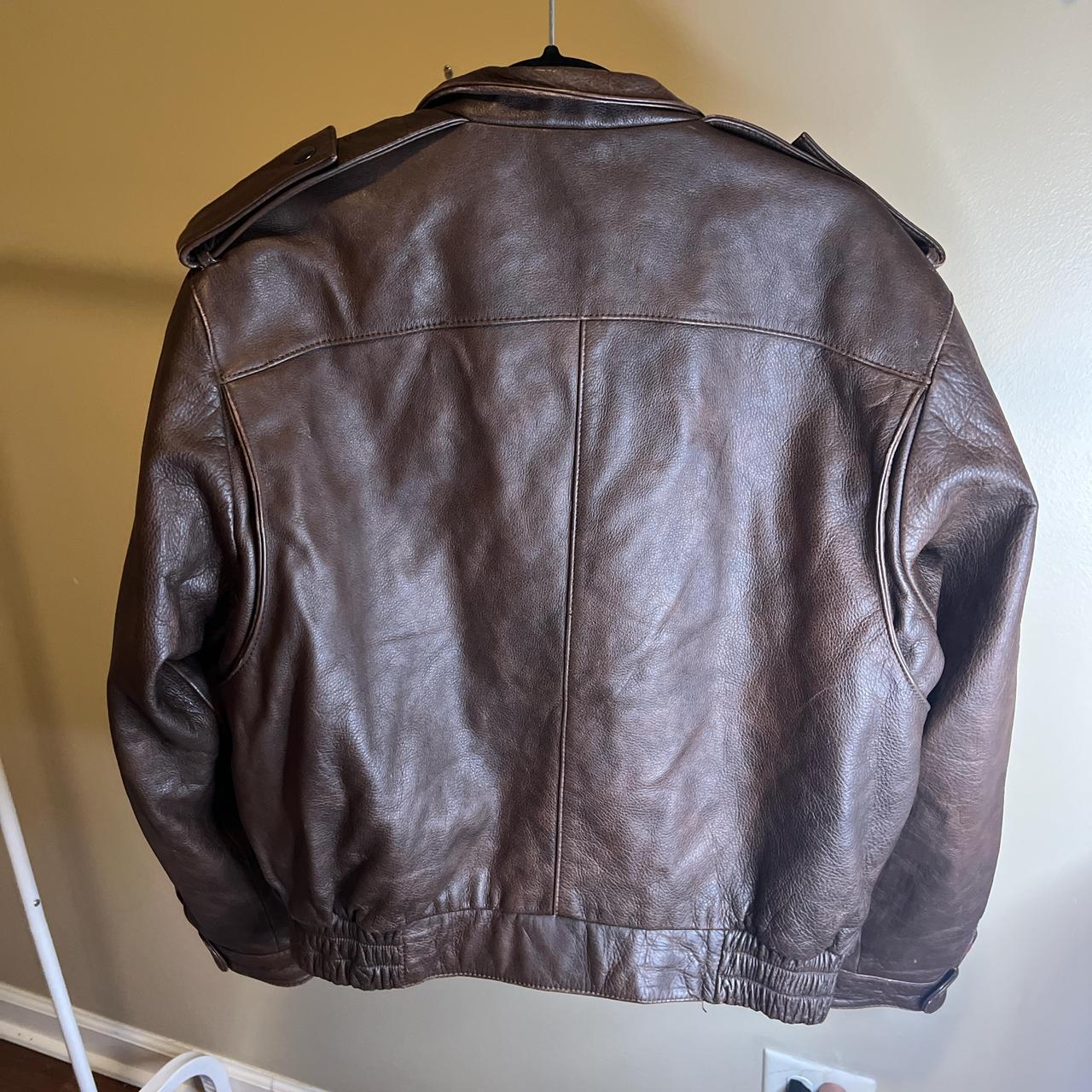 Bermans Genuine brown leather vintage bomber jacket - Depop