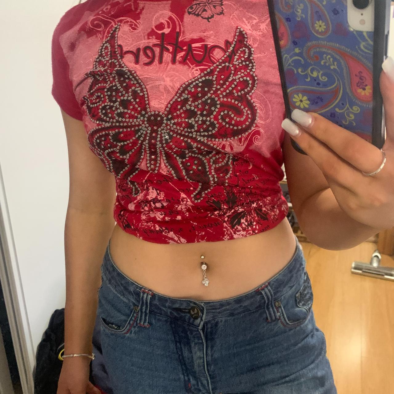 Y2K butterfly gem top around size 8 i'd say - Depop