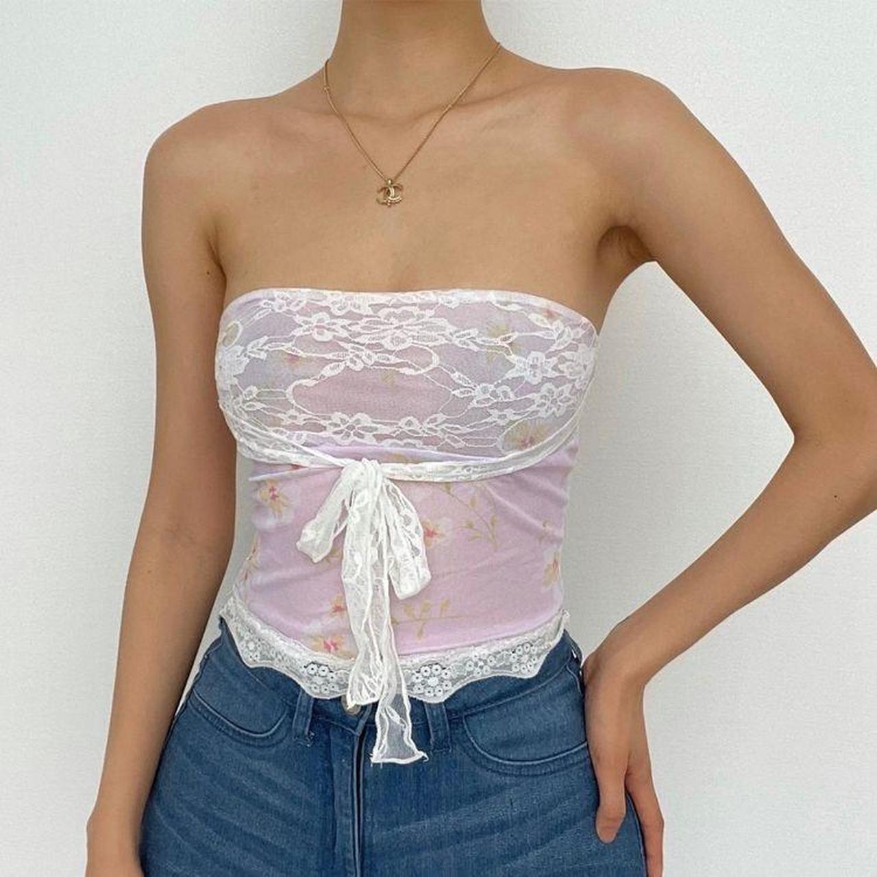 PINK LACE TUBE TOP perf for the summer!! can be tied... - Depop