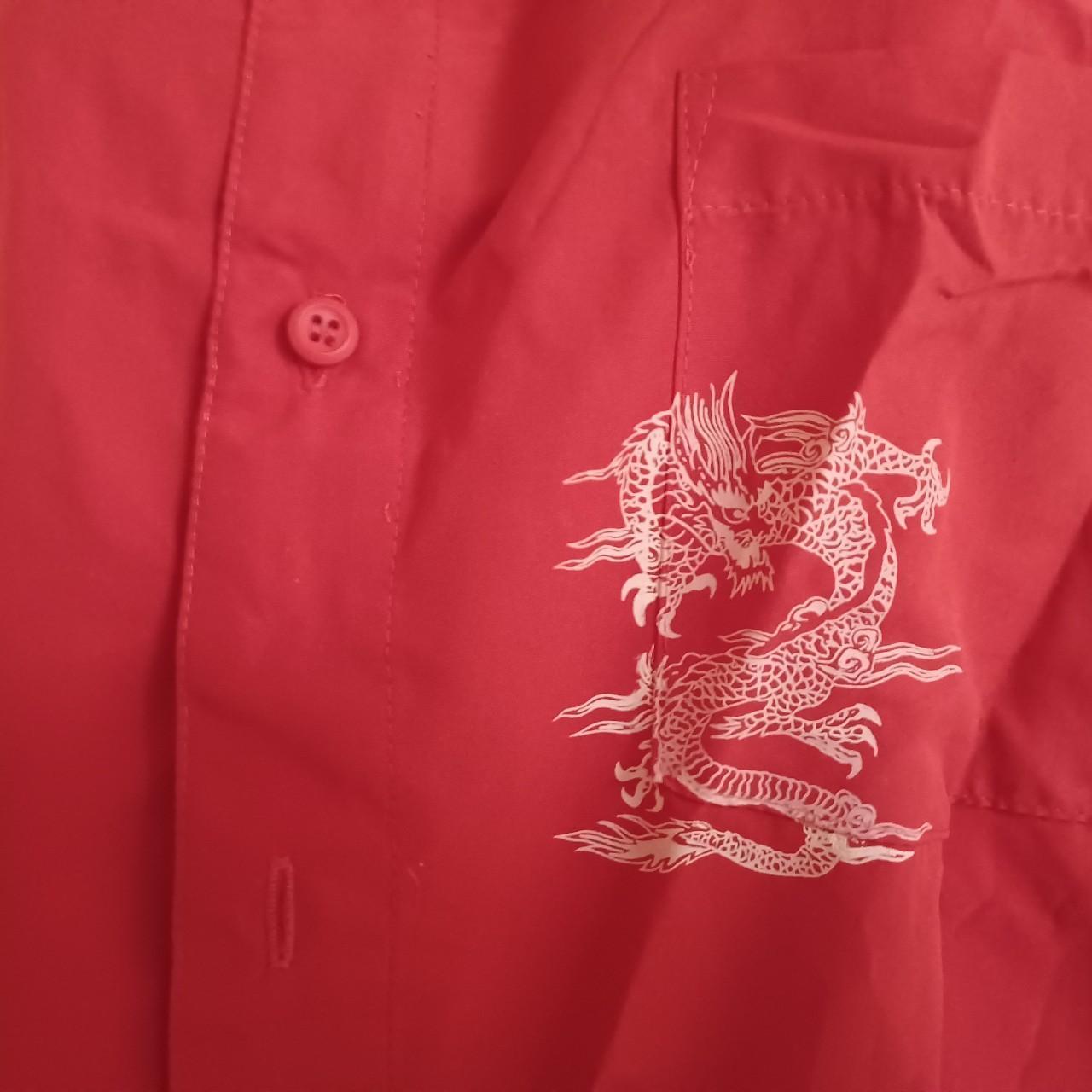 Early 2000s Chinese dragon button up shirt Washed,... - Depop