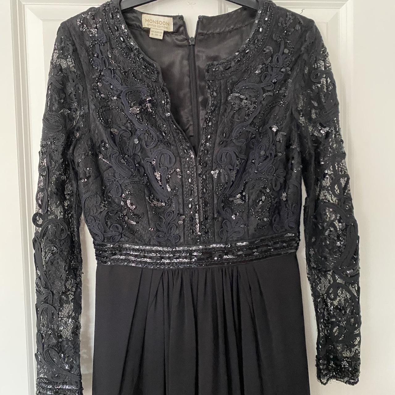 Monsoon black evening dress Size 8 Full length Worn... - Depop