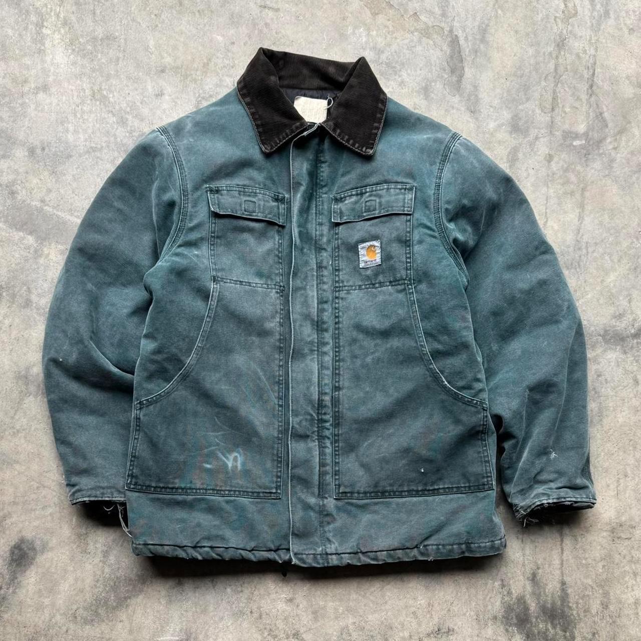 Vintage Teal Green Carhartt Detroit Chore Jacket –... | Depop