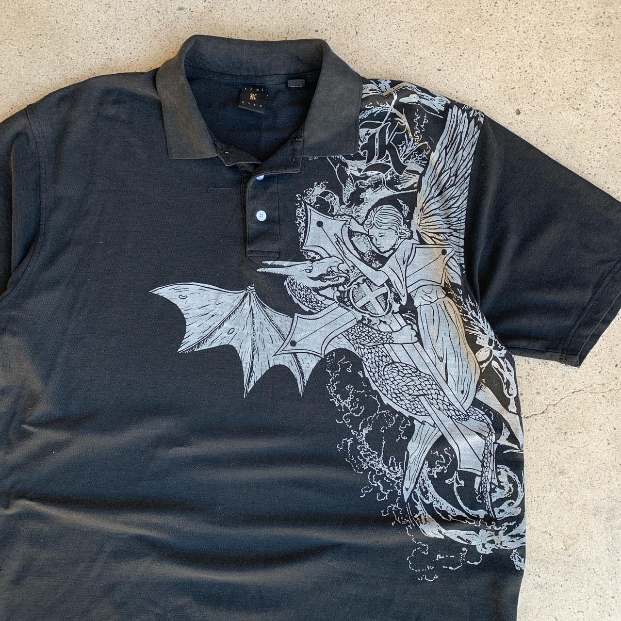 Vintage Y2K Kani Gold Medieval Cross Polo Shirt In... - Depop