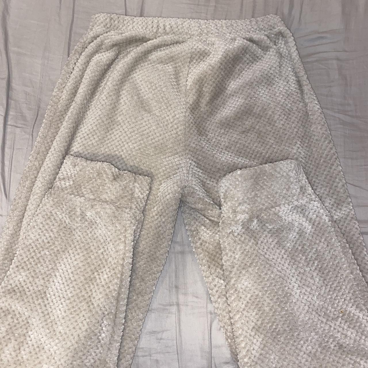 Lights Off tan fluffy pajama pants size s loose fit... - Depop