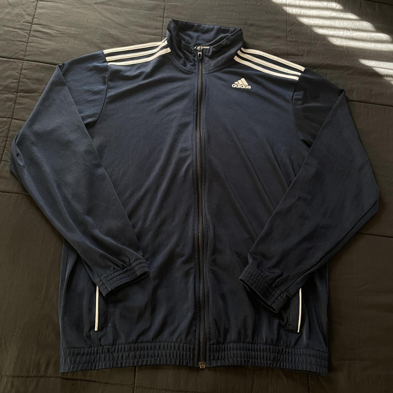 Adidas Navy Track Jacket. Has zip up pockets and... - Depop