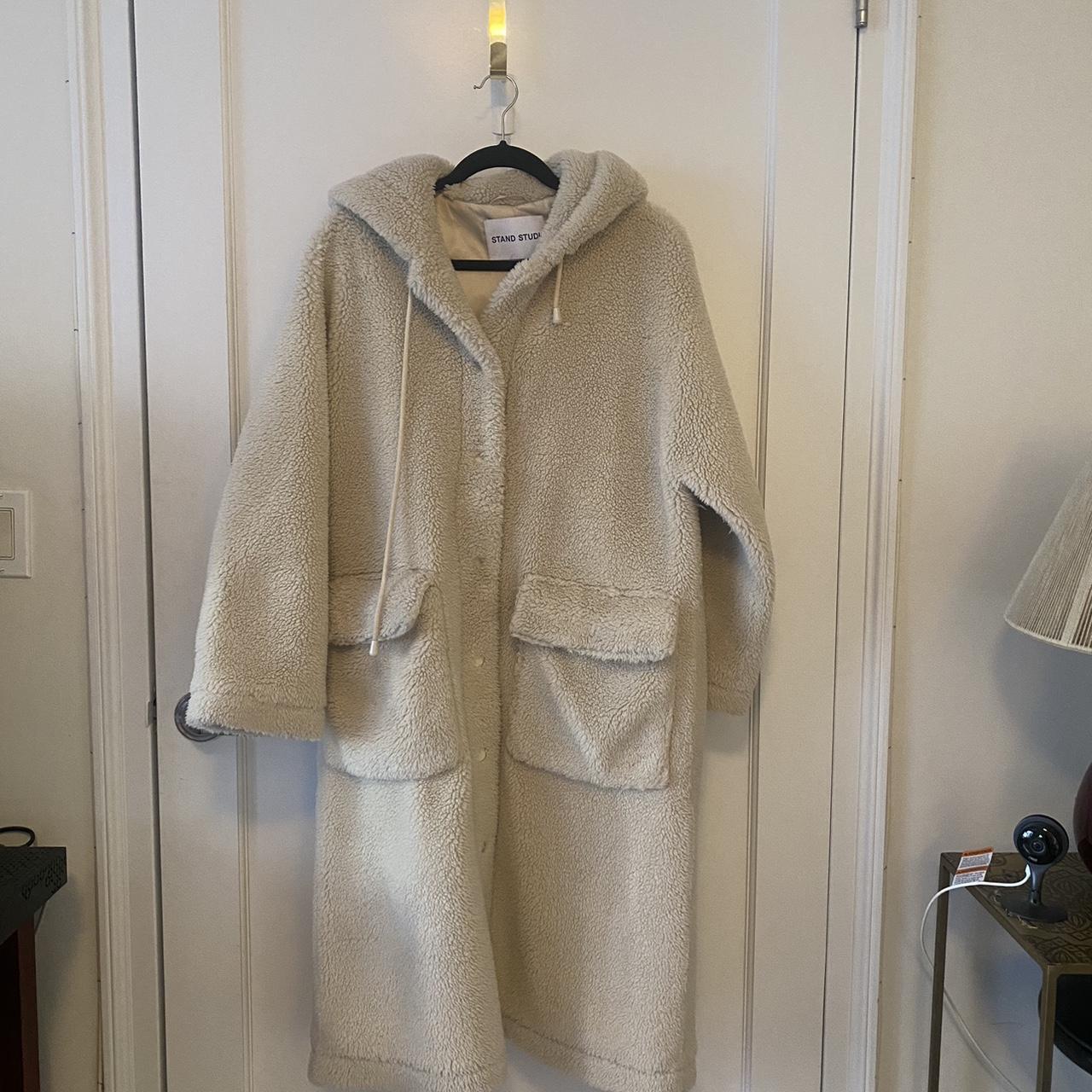 Stand Studio Women's Cream and White Coat | Depop