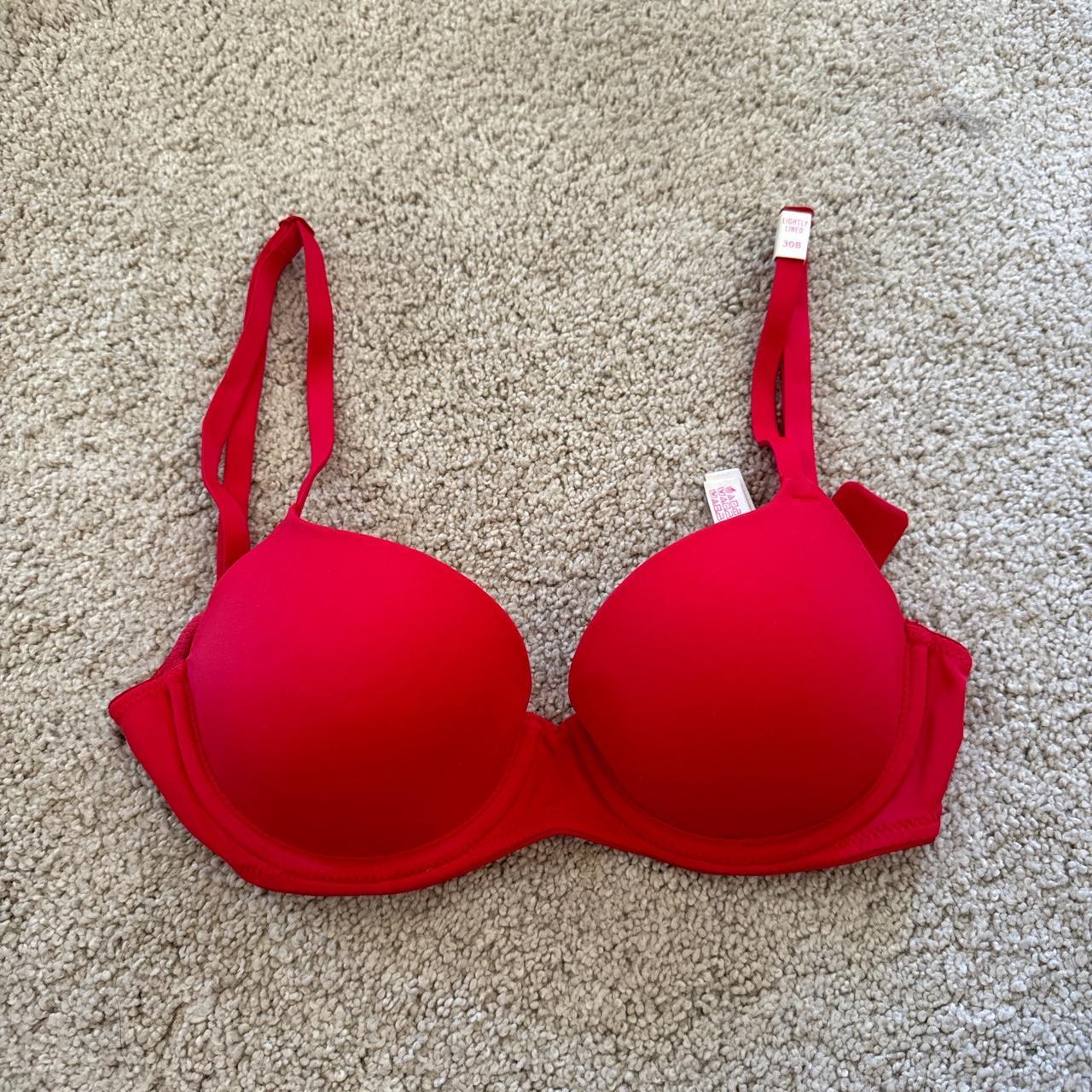 Victoria secret ‘pink’ bold red bra ️ pink cups on... - Depop