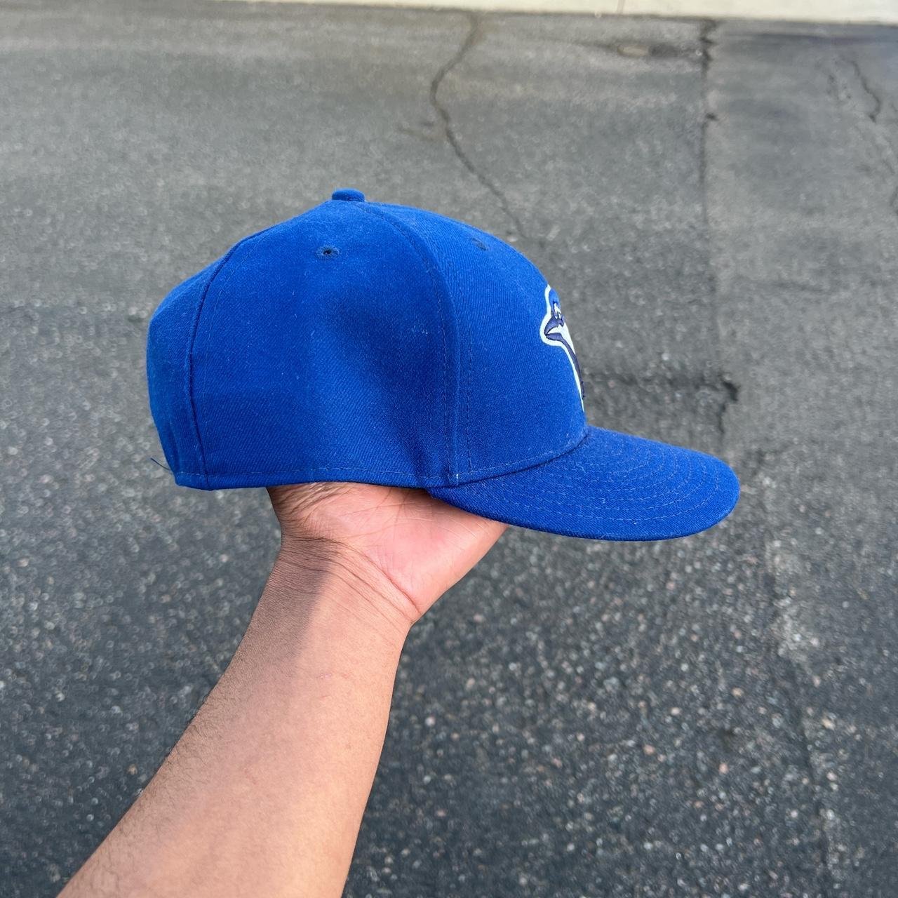 Blue New Era fitted Hat Size 8 - Depop