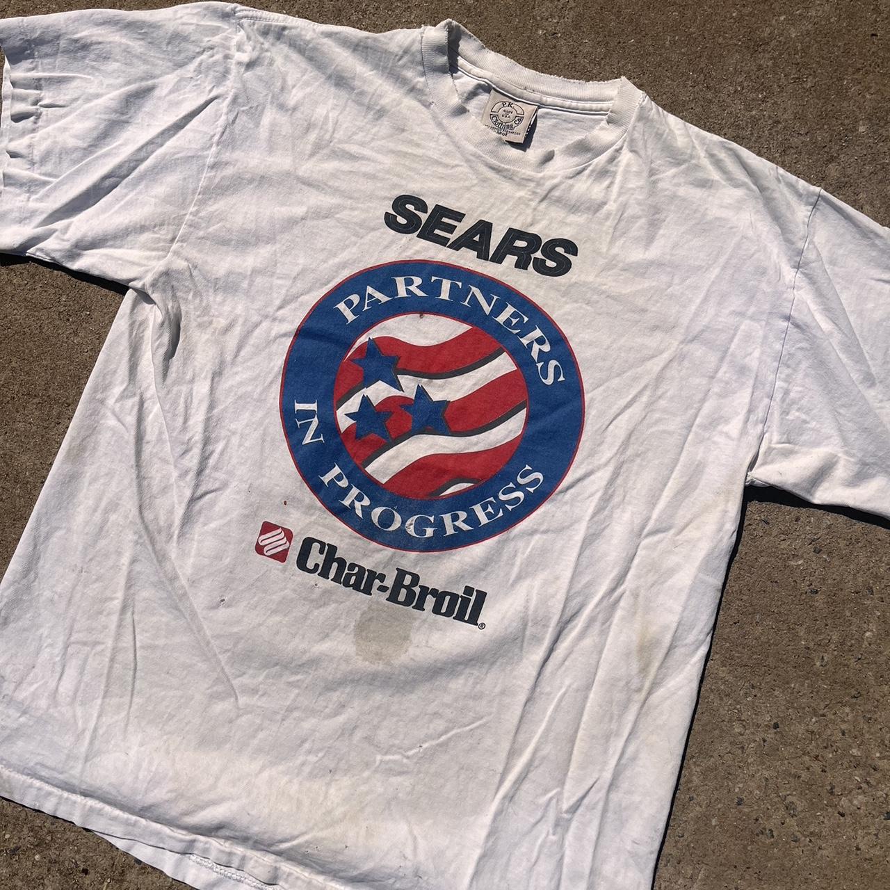 vintage 90s sears american flag shirt heavy stains... - Depop