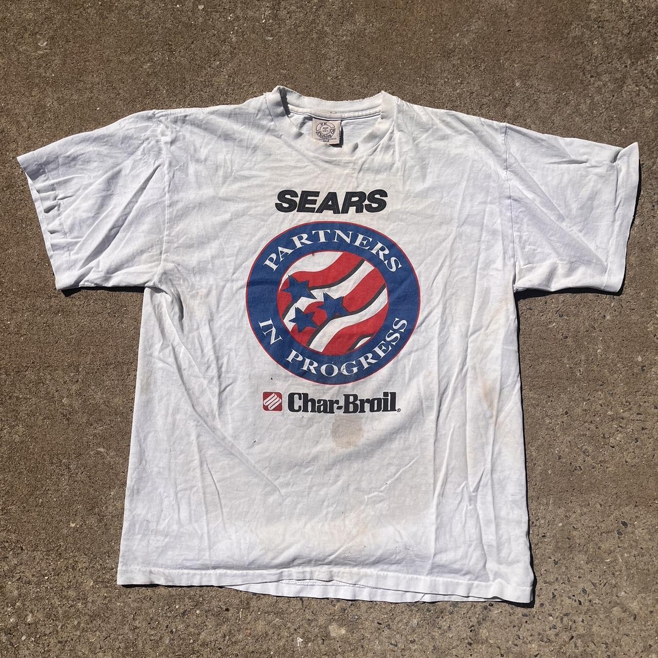 vintage 90s sears american flag shirt heavy stains... - Depop