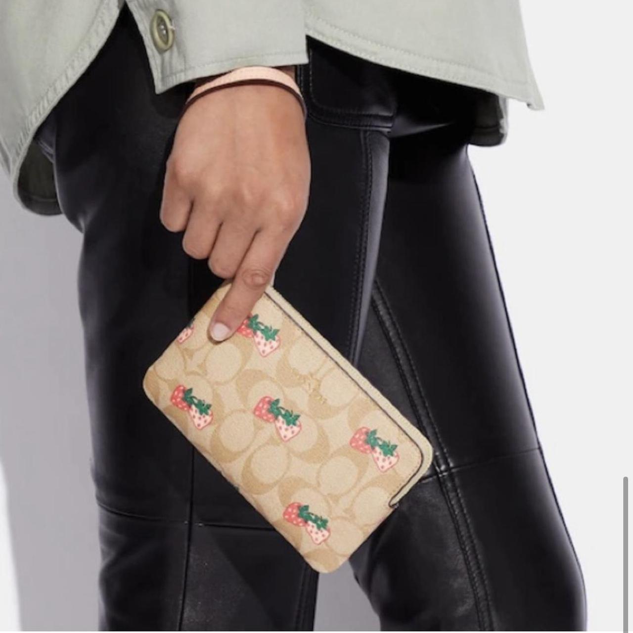 Authentic COACH strawberry wristlet wallet Signature... - Depop