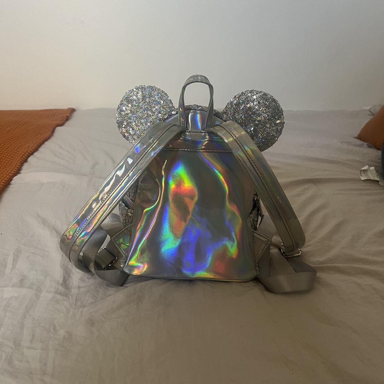 Silver iridescent sequin loungefly Minnie mickey... - Depop