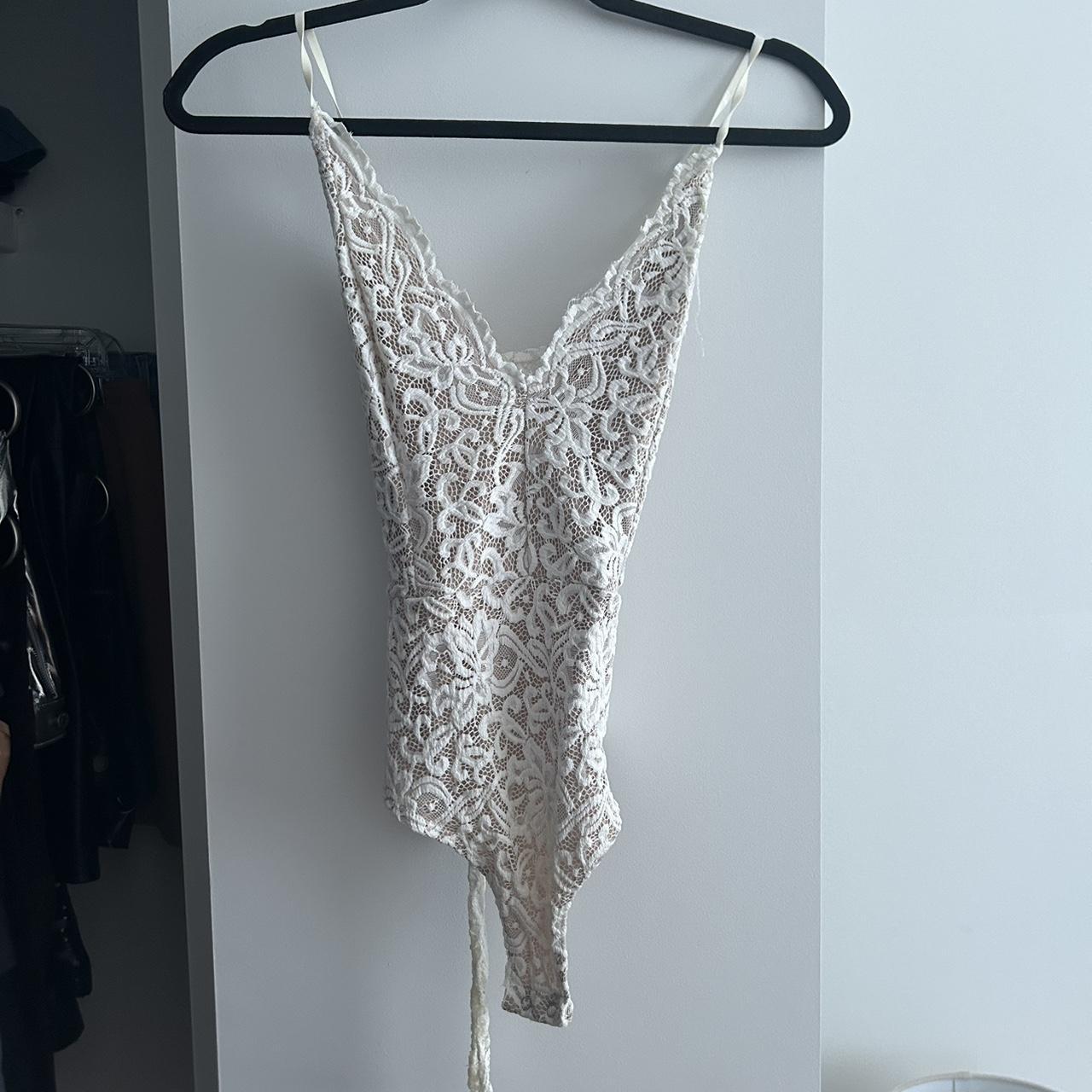 White lace bodysuit with nude underneath Believe I... - Depop