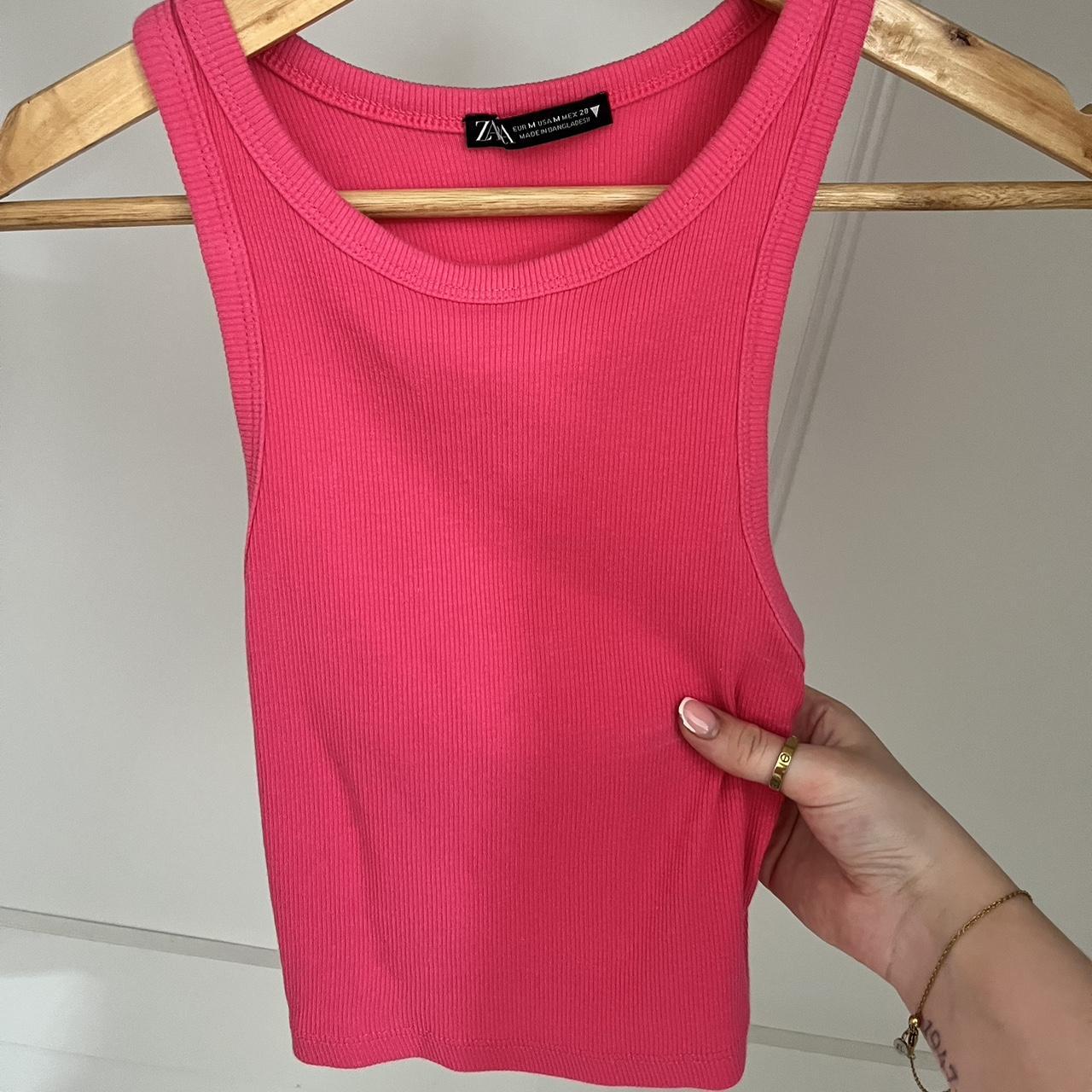 Pink zara racer top💗 Size medium (10/12) Worn once... - Depop