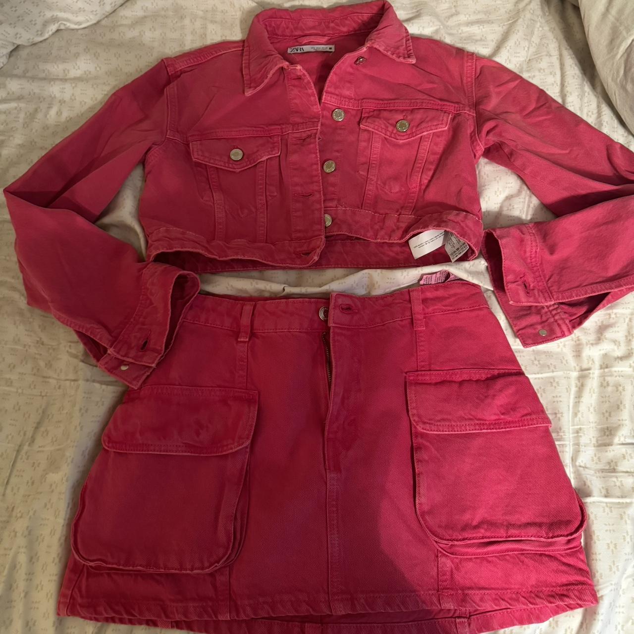 zara pink denim skirt & denim jacket NWOT DM to... - Depop