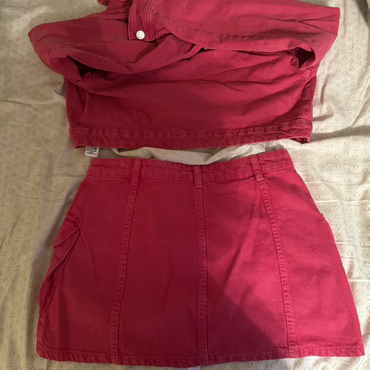 zara pink denim skirt & denim jacket NWOT DM to... - Depop