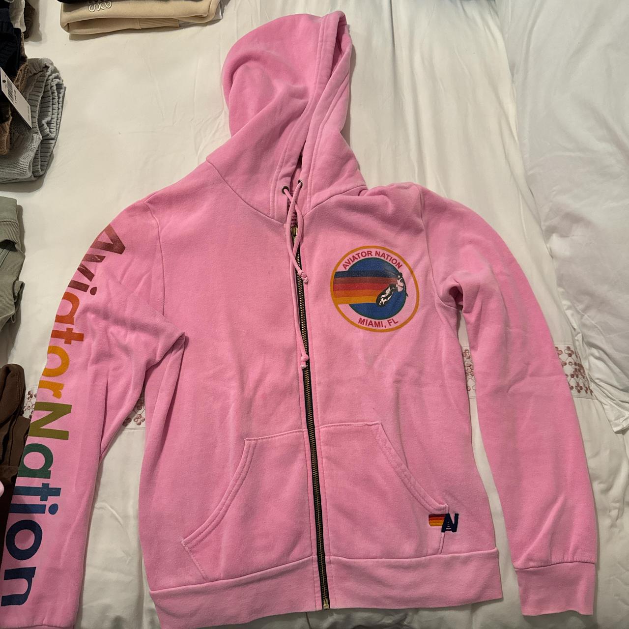 Aviator Nation pink zip up hoodie - Depop
