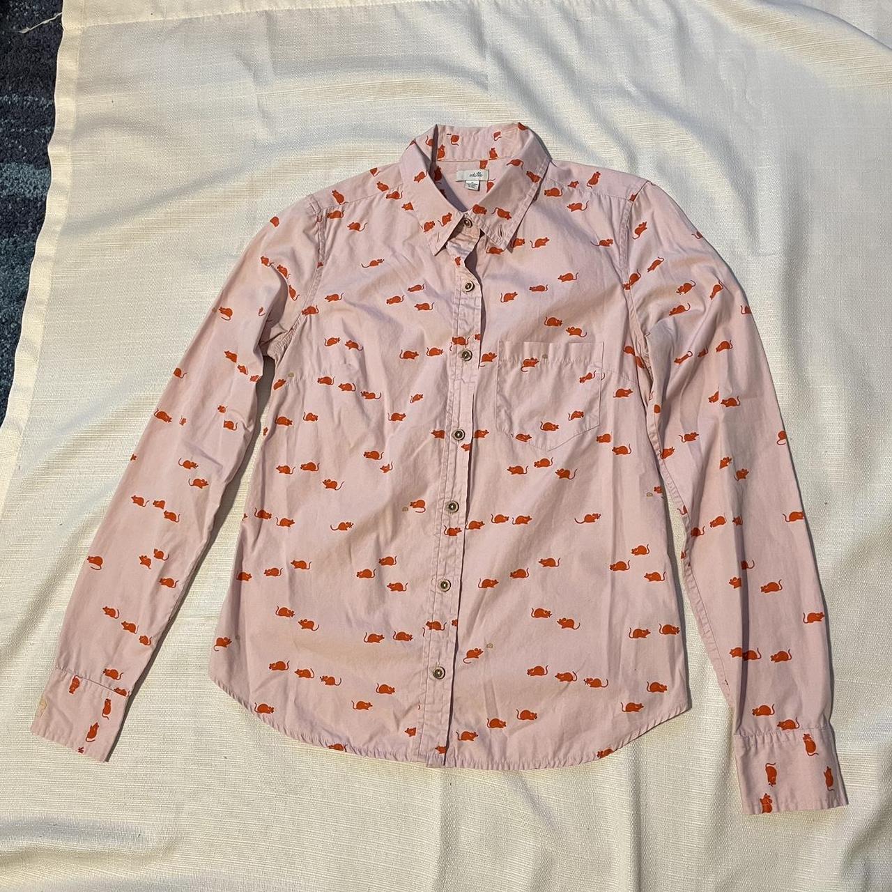 Odille Mouse Button Up Pink button up with adorable... - Depop Odille Mouse Button Up Pink button up with adorable... - Depop