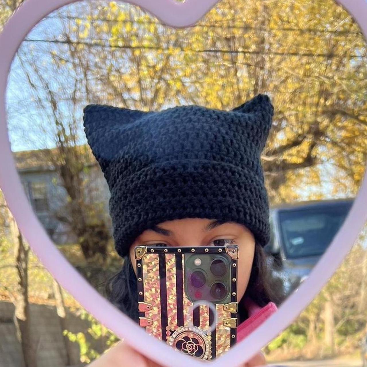 🖤Gorgeous black folding brim cat ear beanie made... - Depop