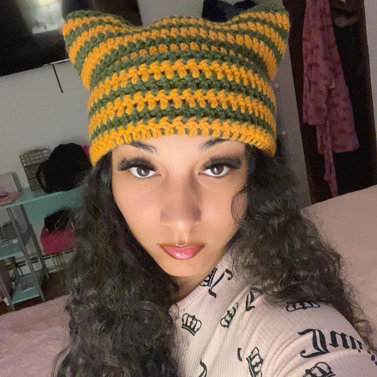 Green & mustard crochet cat beanie 💚💛 #cathat... - Depop