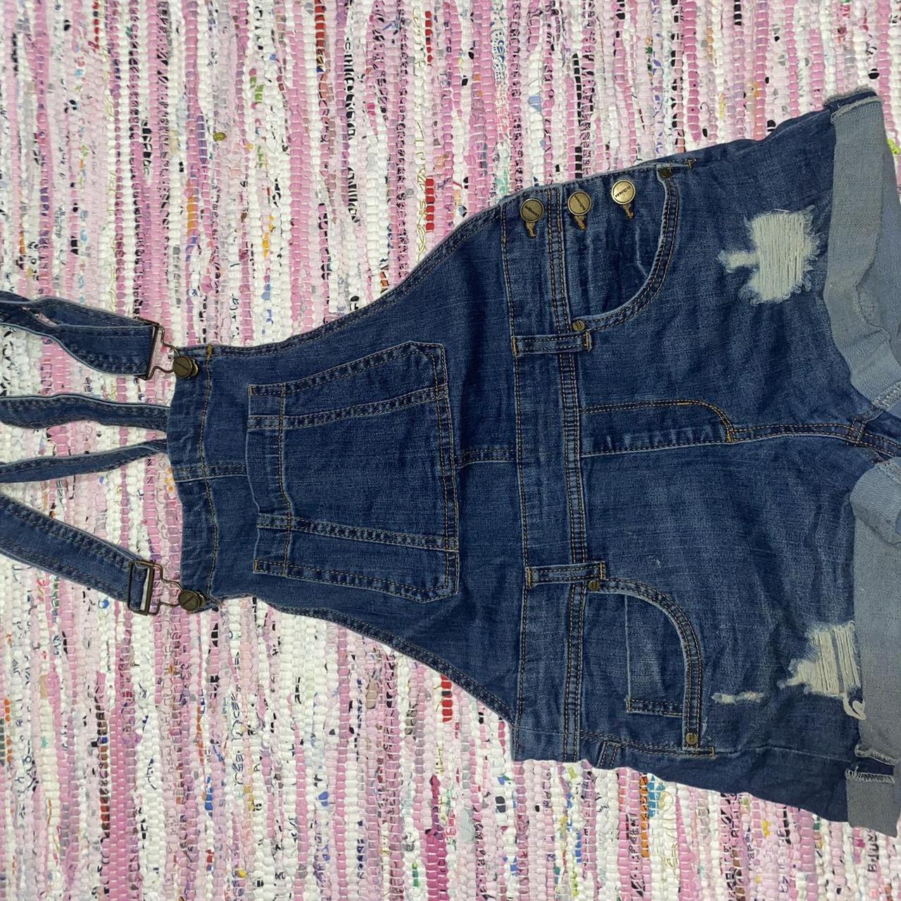 stretchy denim overalls. super cute and flattering! - Depop